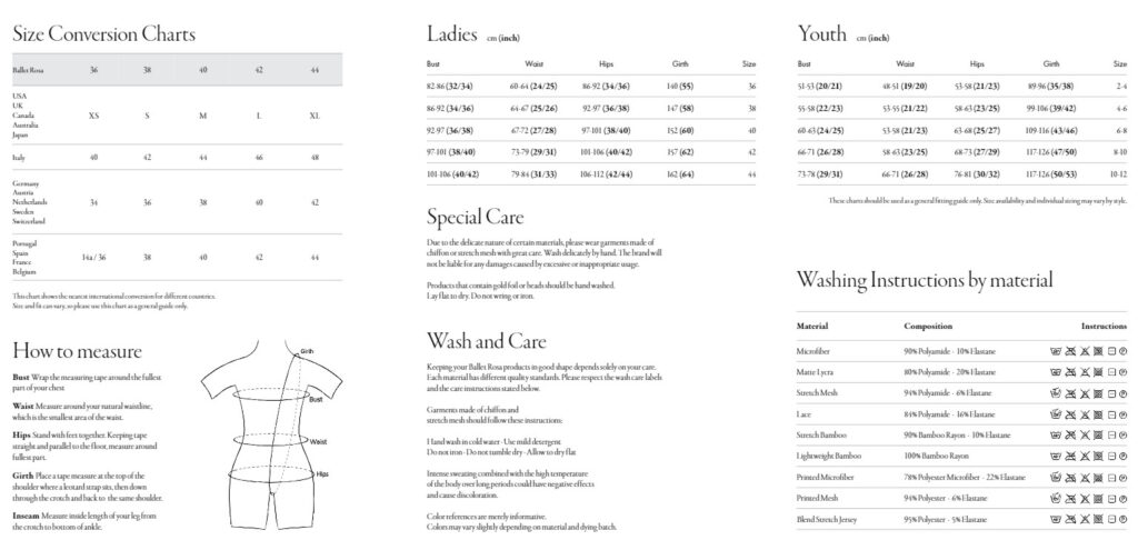 Tablas de Tallas Ballet Rosa - Puntas de Ballet, Maillots y Zapatos ...